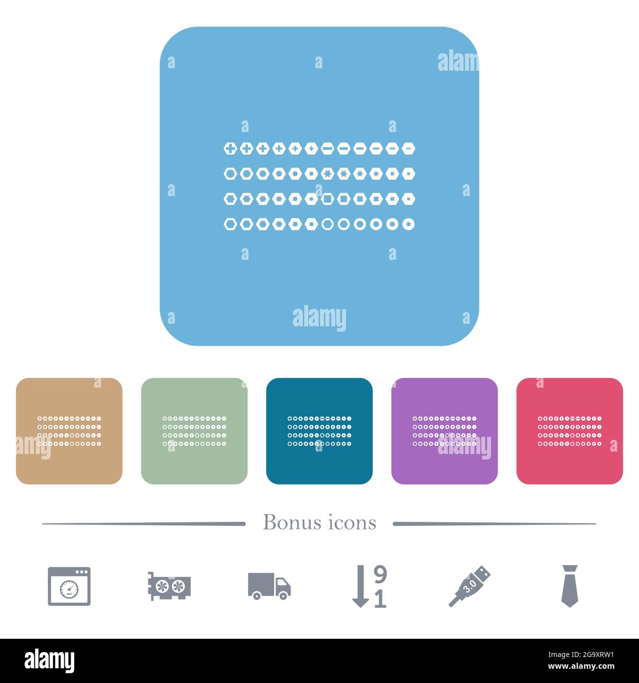 Set of screwdriver bits white flat icons on color rounded square ...