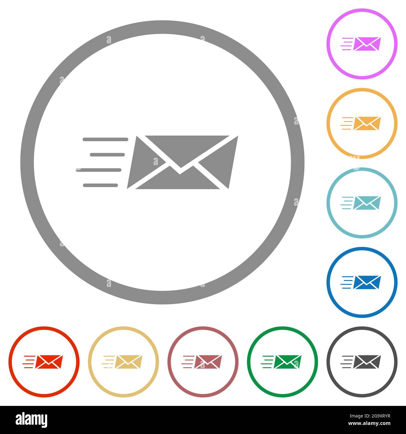 Sending express mail solid flat color icons in round outlines on white ...