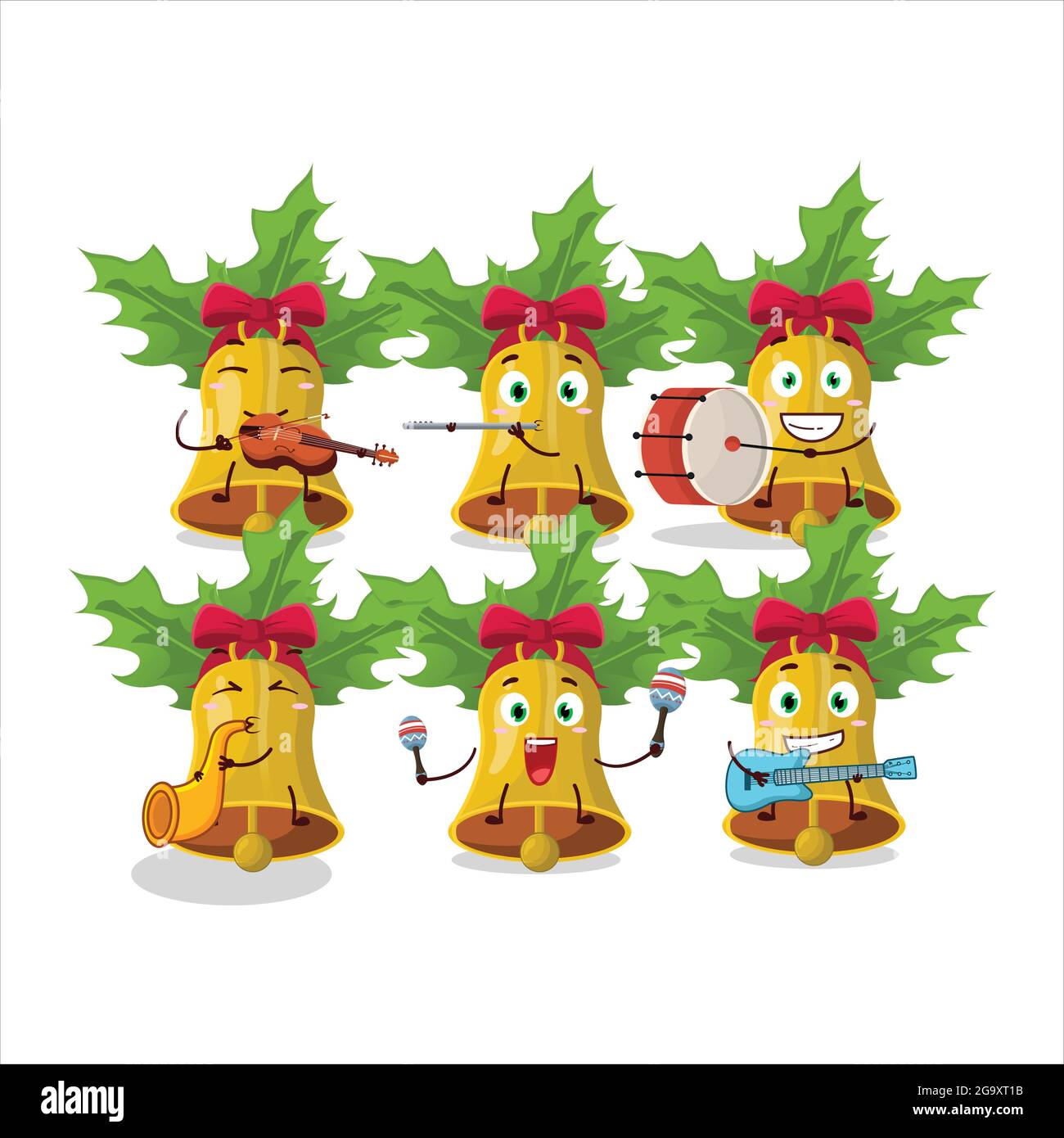 Cartoon character of jingle christmas bells playing some musical ...