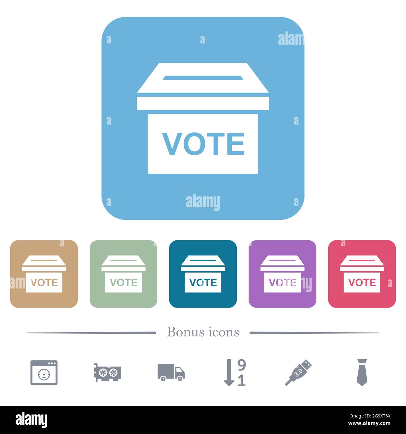 Ballot box solid white flat icons on color rounded square backgrounds ...