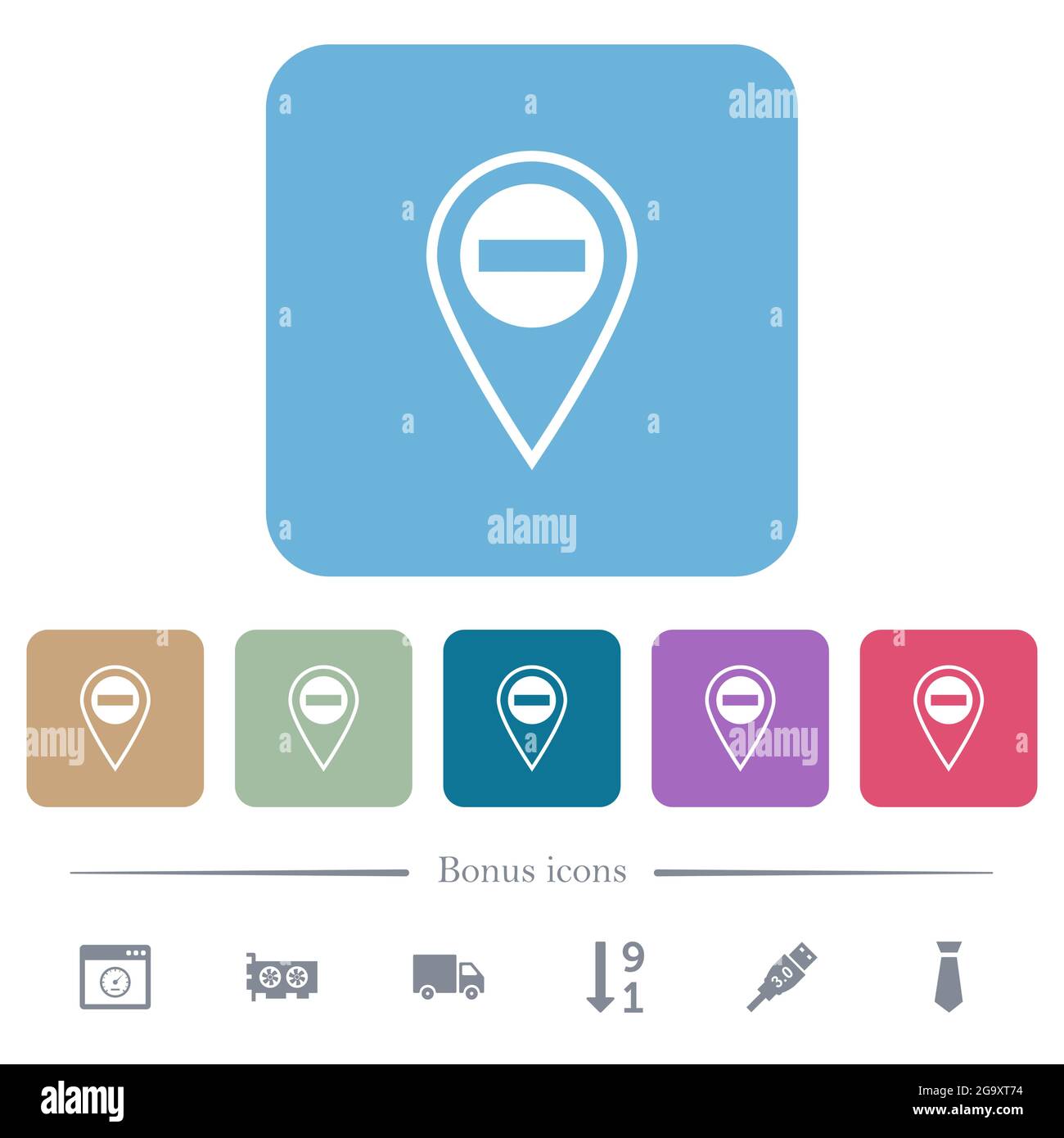 Remove GPS location white flat icons on color rounded square ...