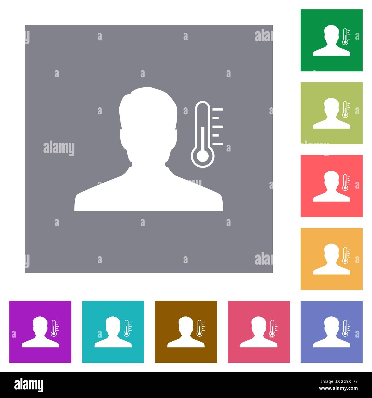 Fever measurement flat icons on simple color square backgrounds Stock ...