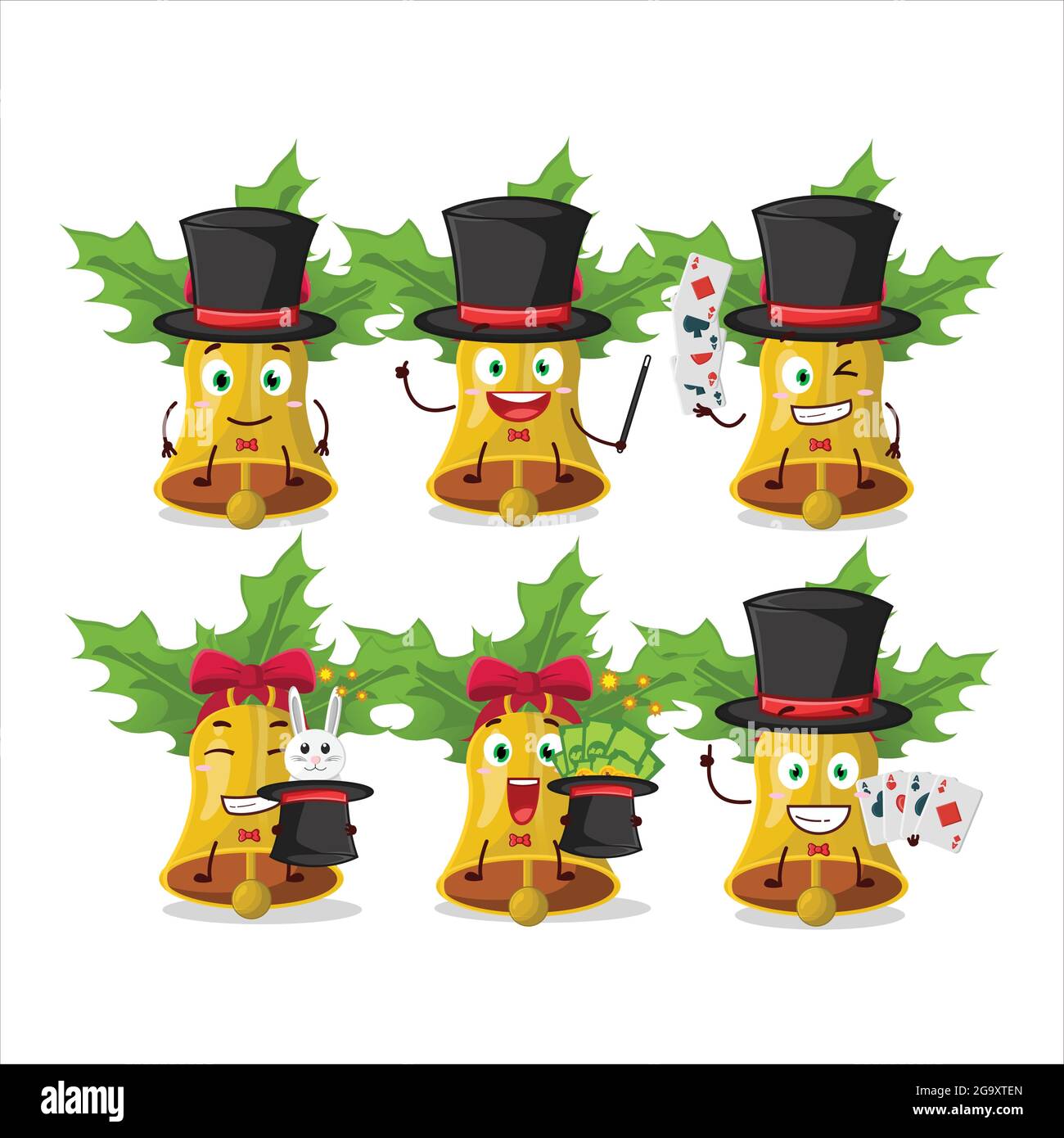 A jingle christmas bells Magician cartoon character perform on a stage ...