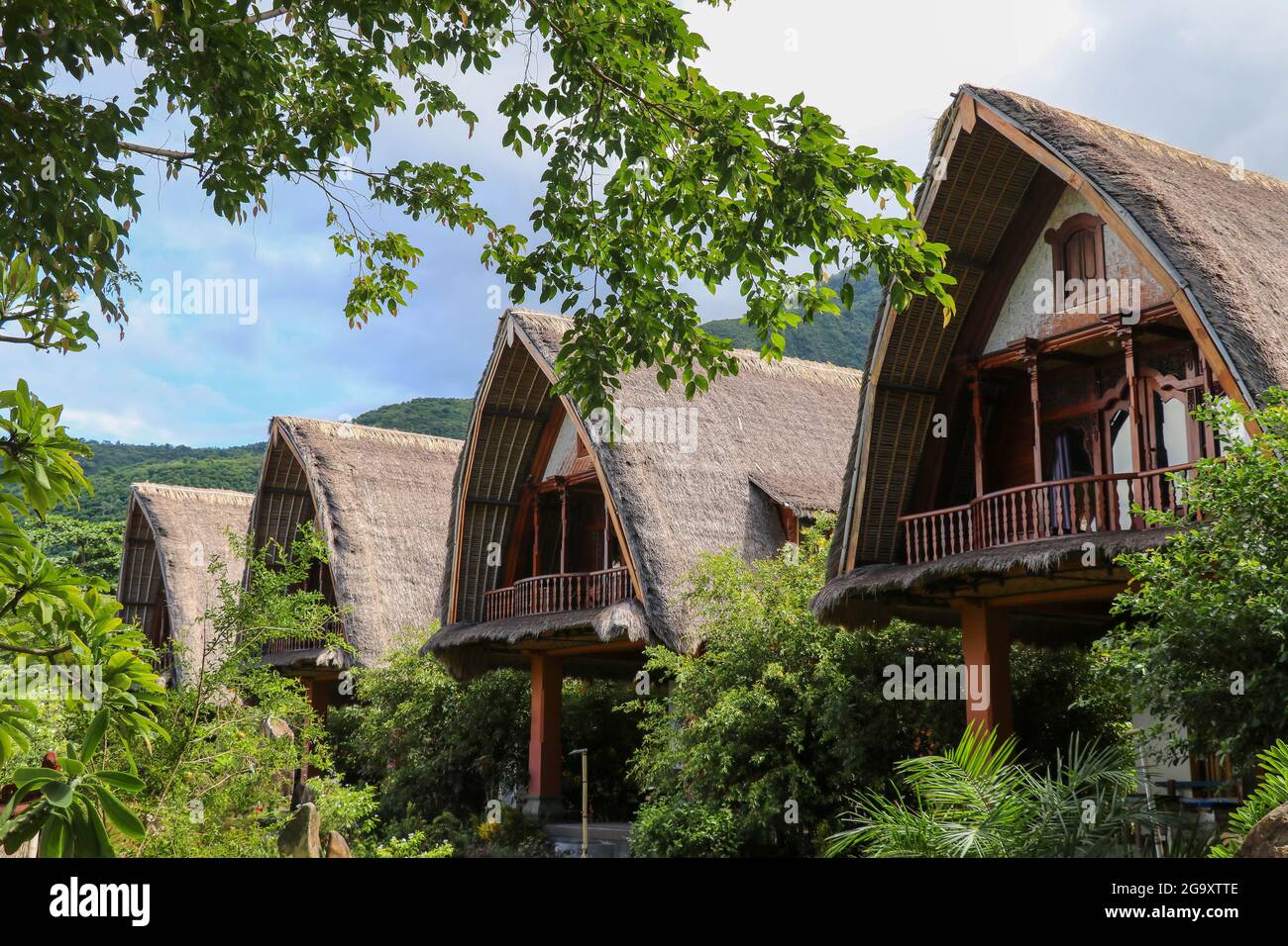 Bali, 23 March 2020. The photo shows a tropical bungalow. Exotic ...