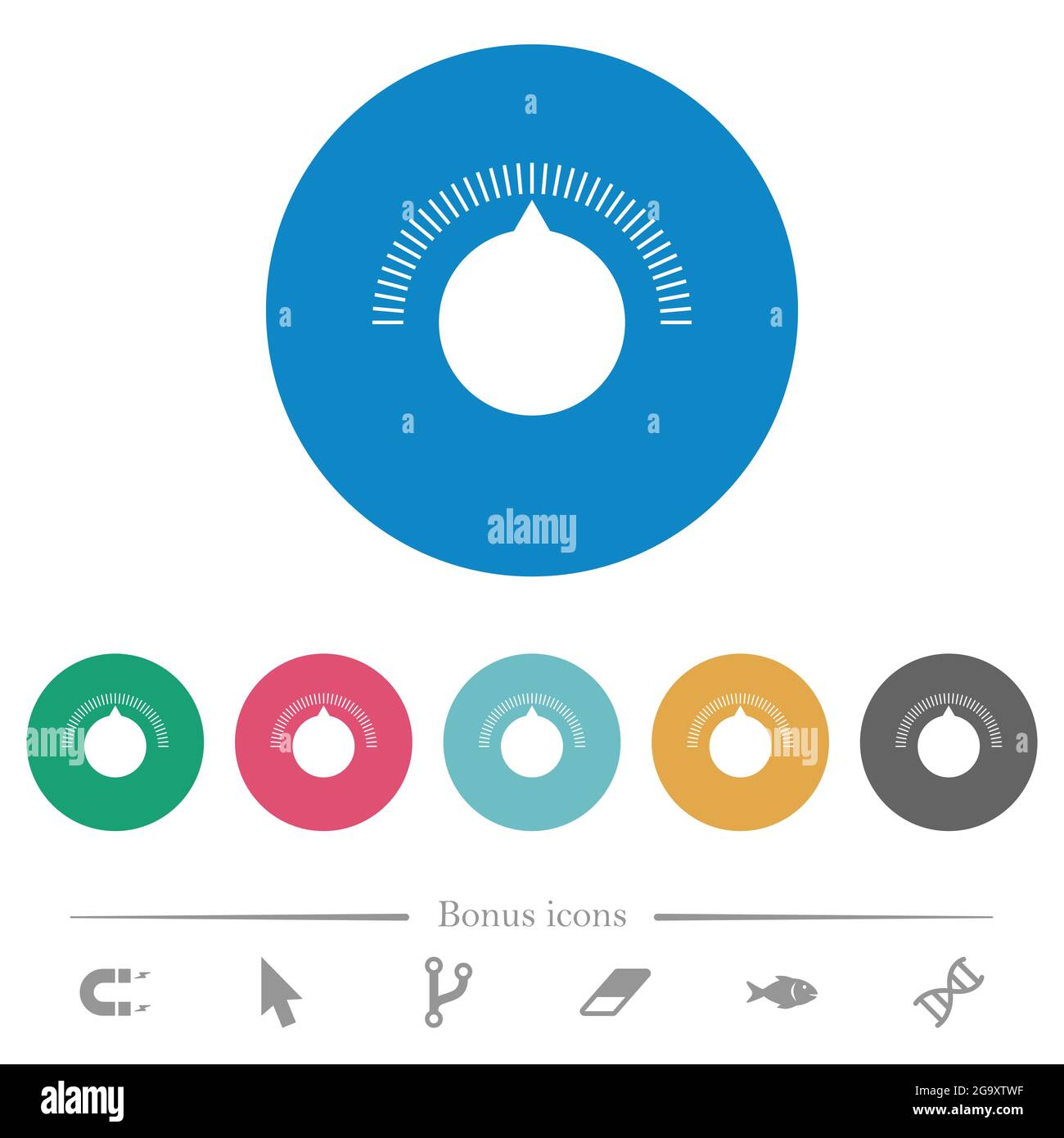 Simple volume control flat white icons on round color backgrounds. 6 ...