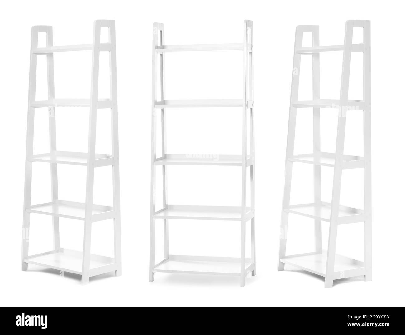Empty shelving unit on white background Stock Photo - Alamy