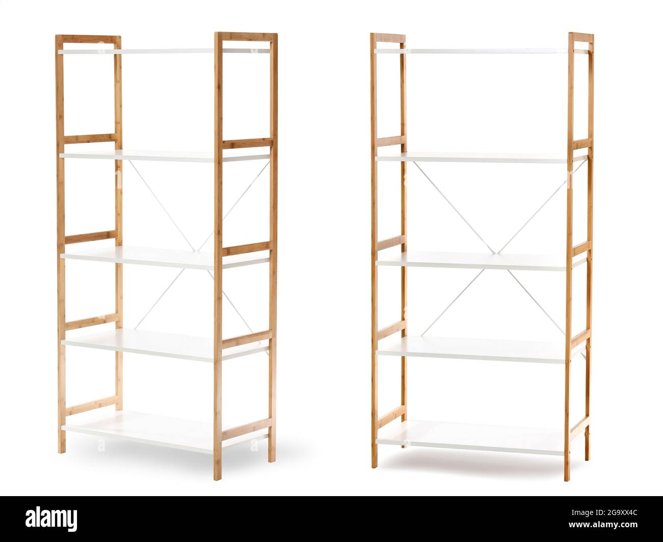 Empty shelving unit on white background Stock Photo - Alamy