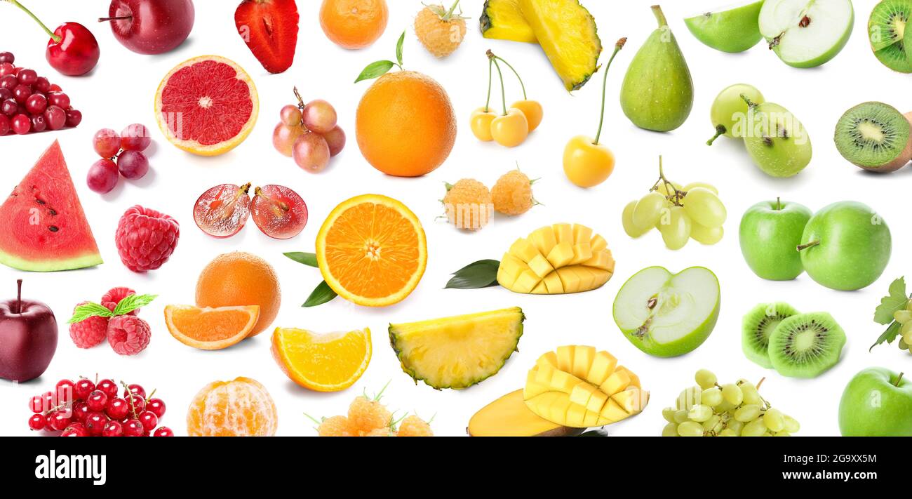 Set of bright fruits and berries on white background Stock Photo - Alamy