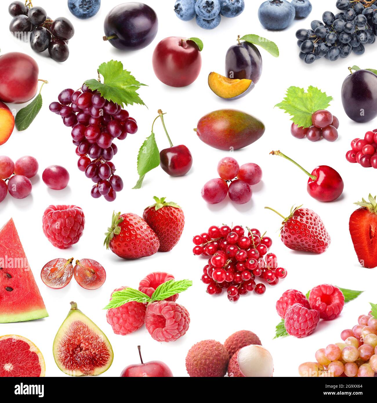Set of bright fruits and berries on white background Stock Photo - Alamy