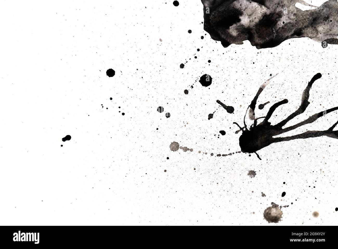 Messy black ink scattered on a white surface with copy space Stock ...