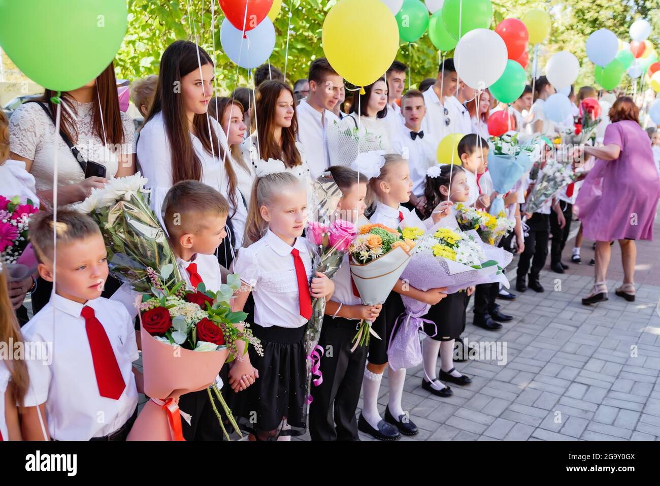 Kerch Russia - September 1, 2020 - children go to school, first bell ...
