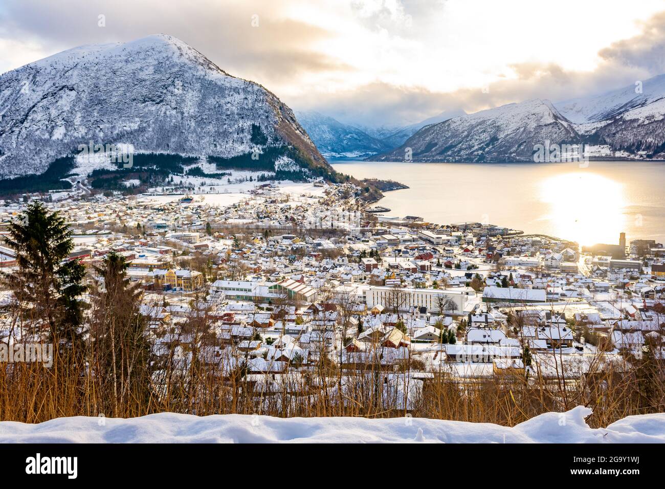 Volda village and its scenic nature during winter in Norway Stock Photo ...