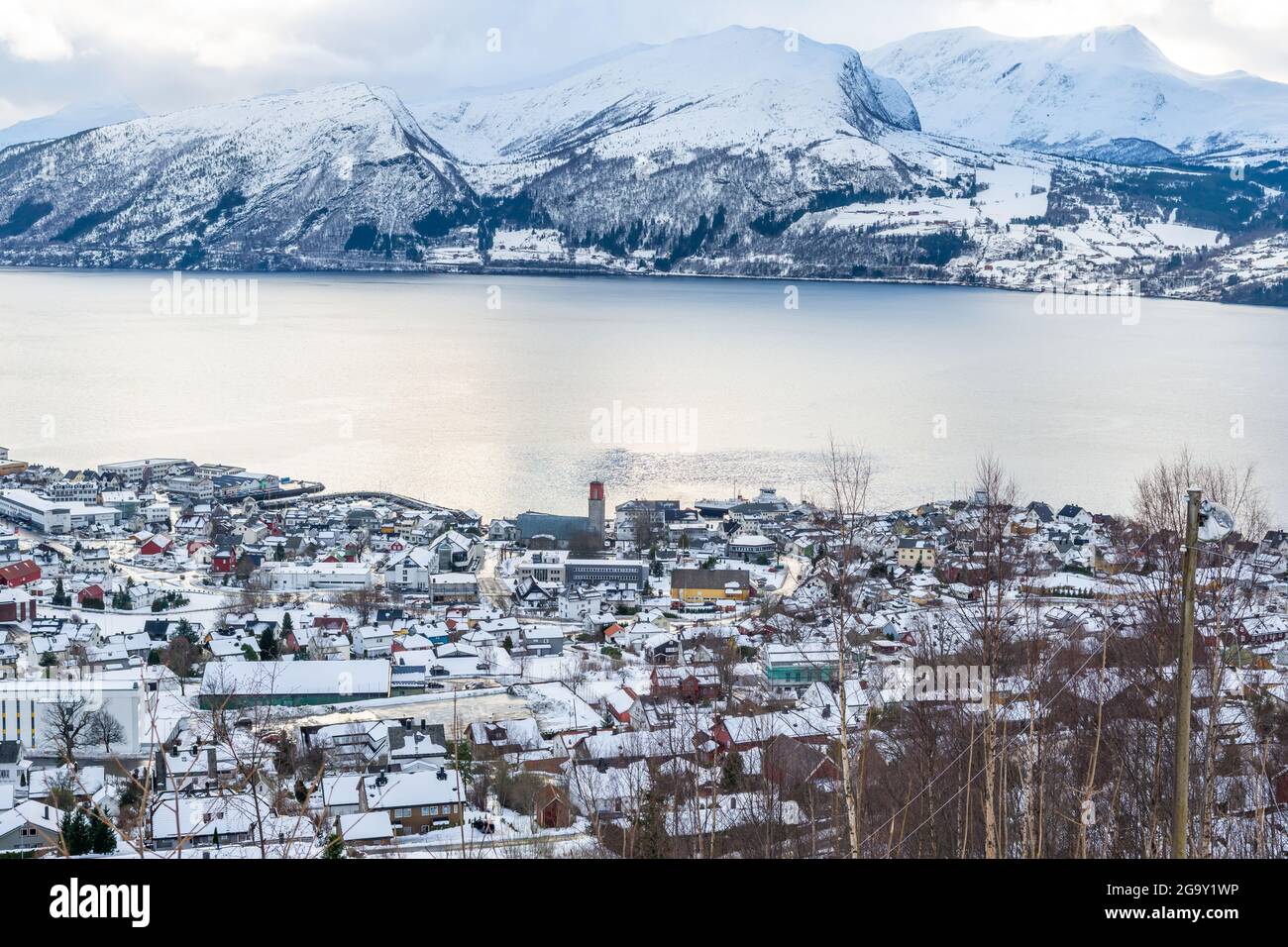 Volda village and its scenic nature during winter in Norway Stock Photo ...
