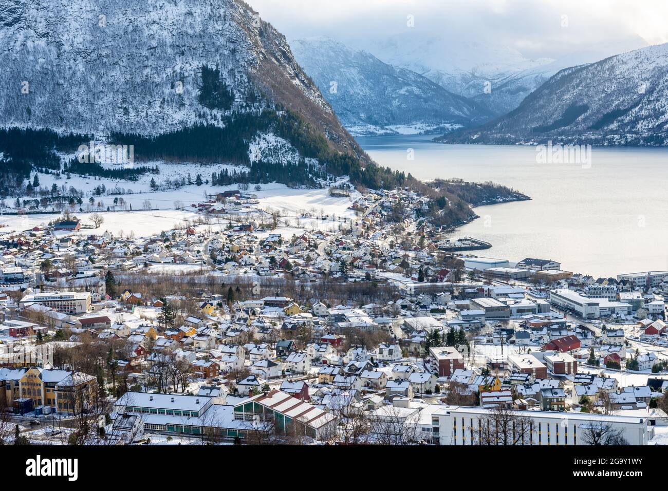 Volda village and its scenic nature during winter in Norway Stock Photo ...