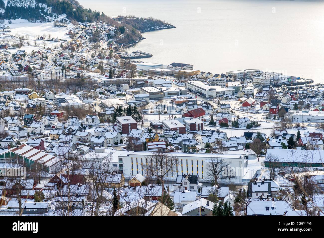 Volda village and its scenic nature during winter in Norway Stock Photo ...