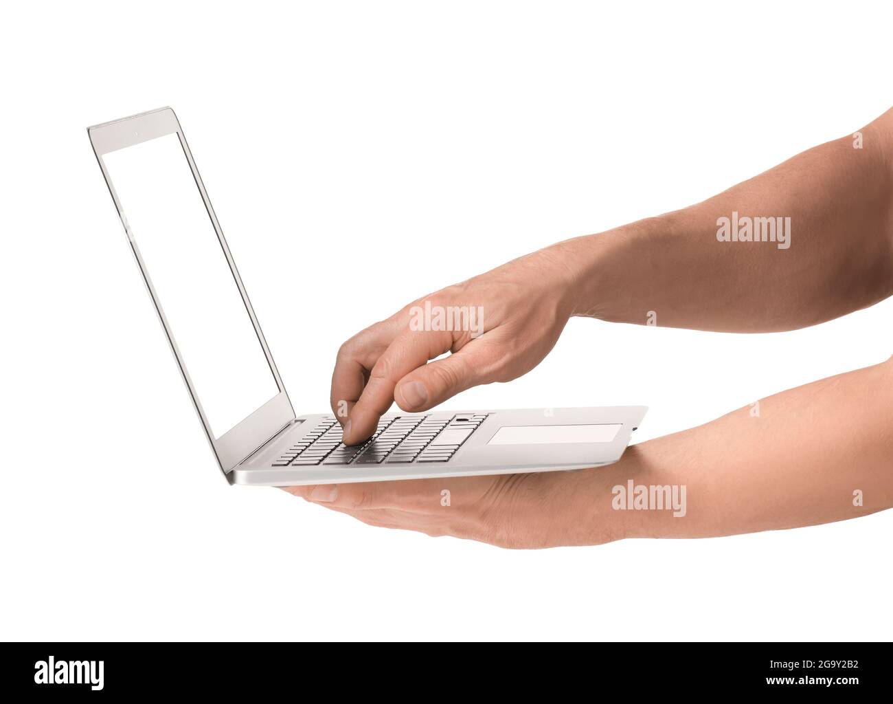 Man hands using laptop computer Cut Out Stock Images & Pictures - Alamy