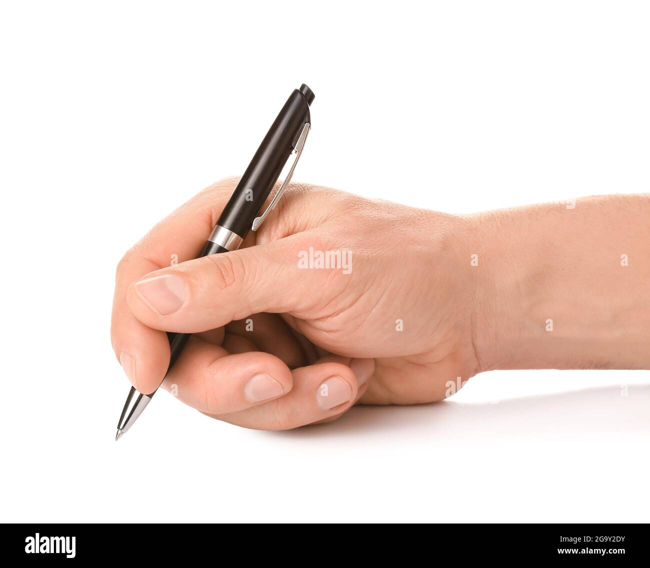 Man with pen on white background Stock Photo - Alamy
