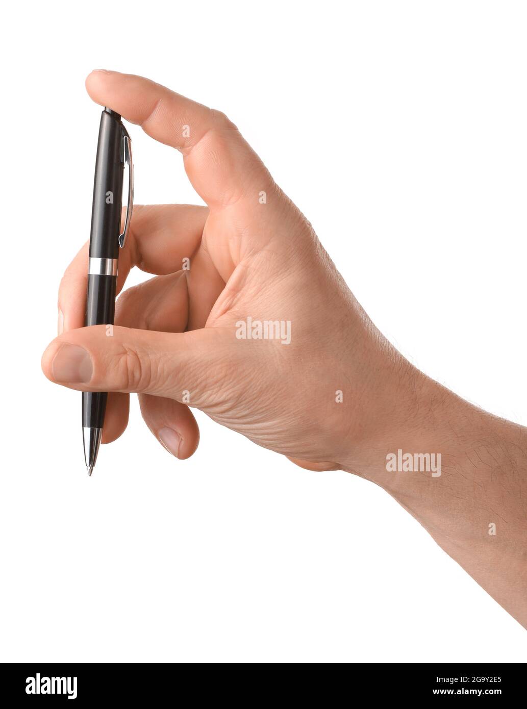 Man with pen on white background Stock Photo - Alamy