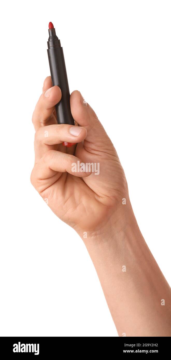 Man with marker on white background Stock Photo - Alamy