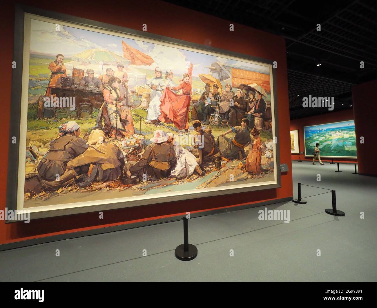 BEIJING, CHINA - JULY 27, 2021 - Visitors visit an exhibition of art ...