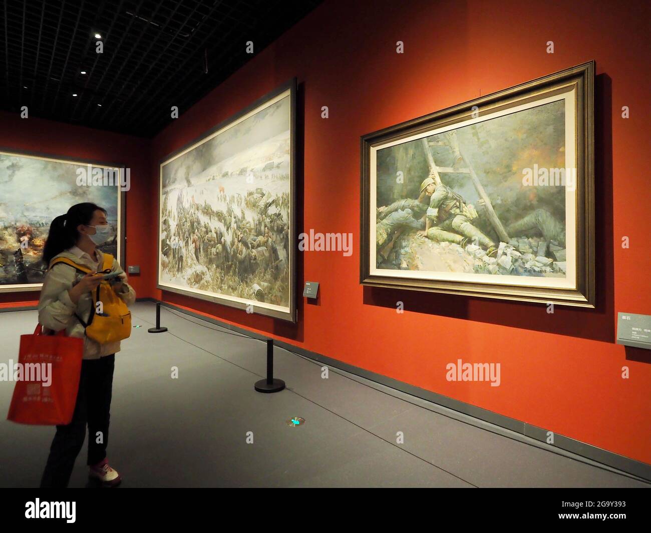 BEIJING, CHINA - JULY 27, 2021 - Visitors visit an exhibition of art ...