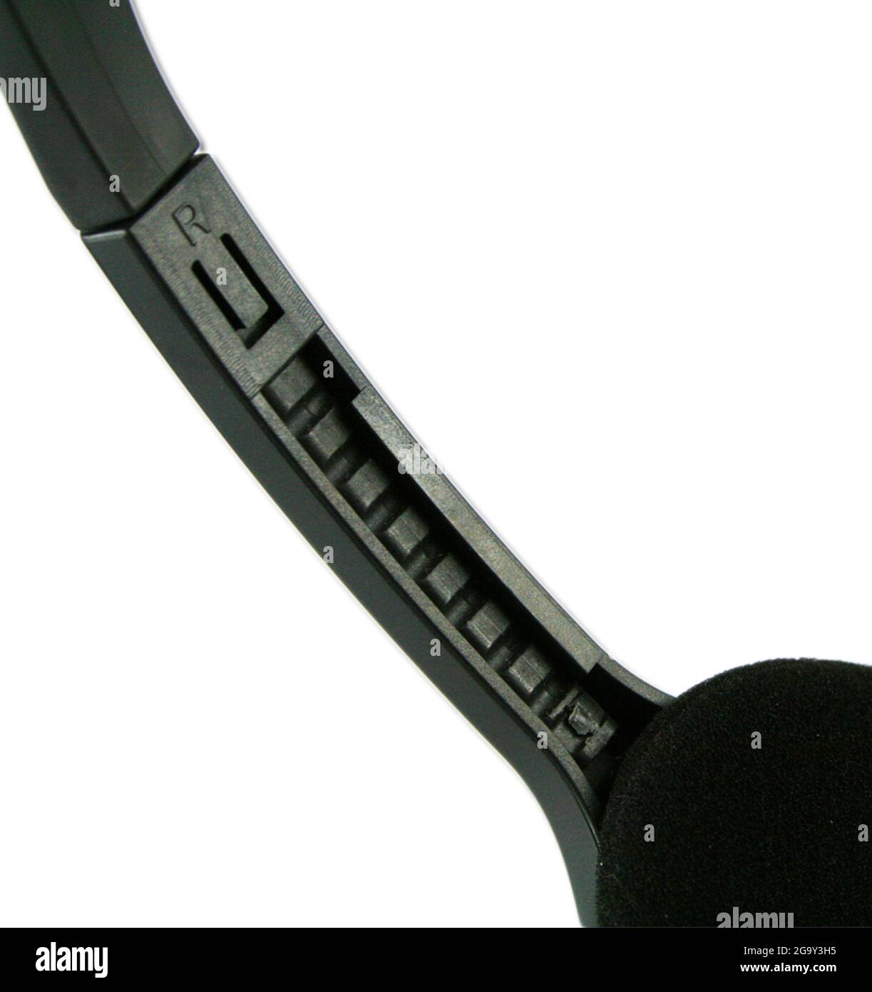 Closeup of the details of an old headset isolated on a white background ...