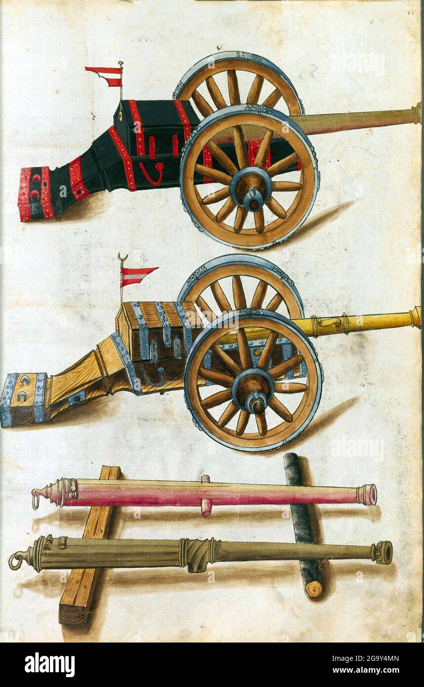 Drawings of early cannon from 16th-century artillery text Stock Photo ...