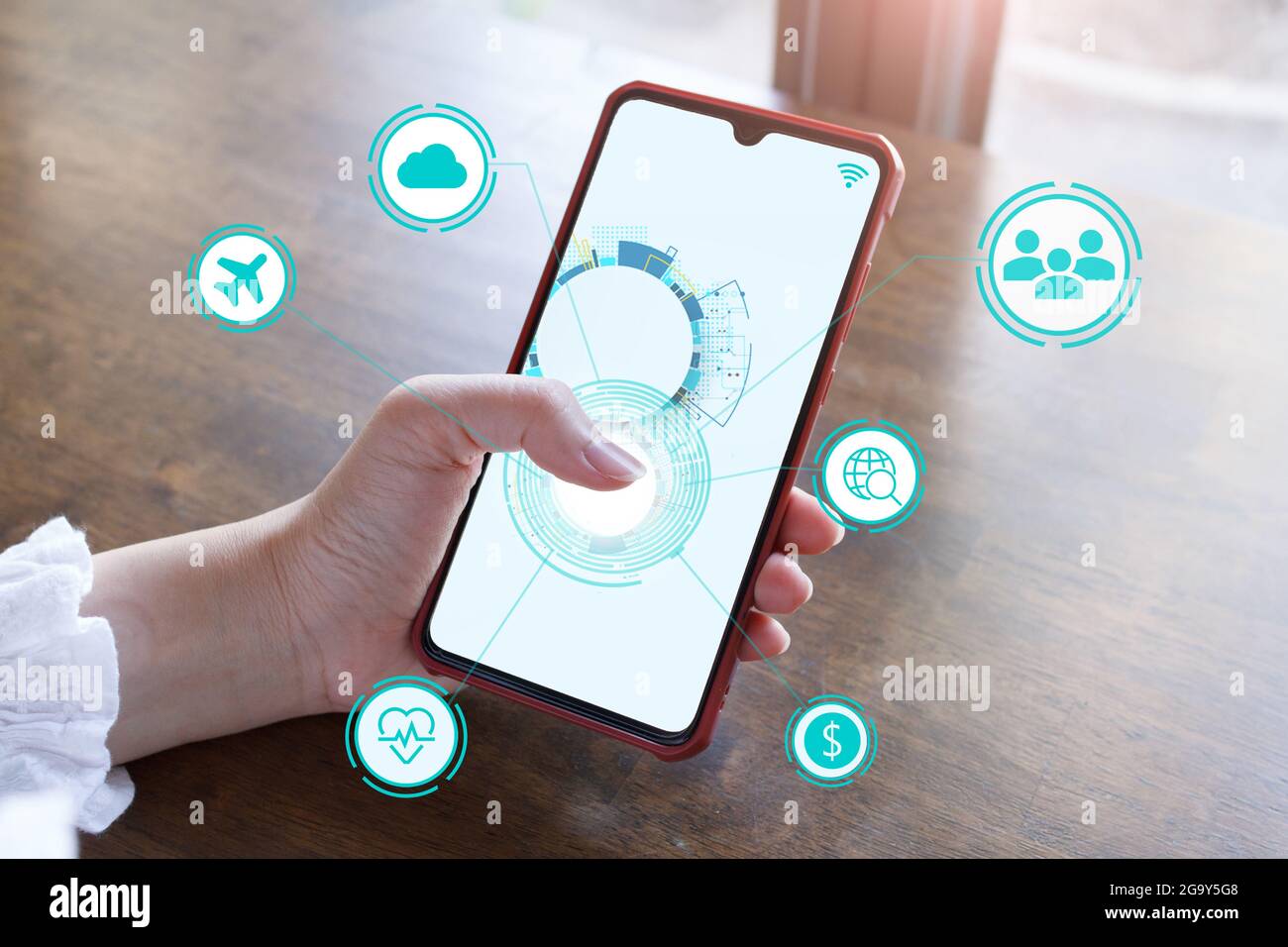 IoT Internet of Things development concept ,The hand touch screen ...