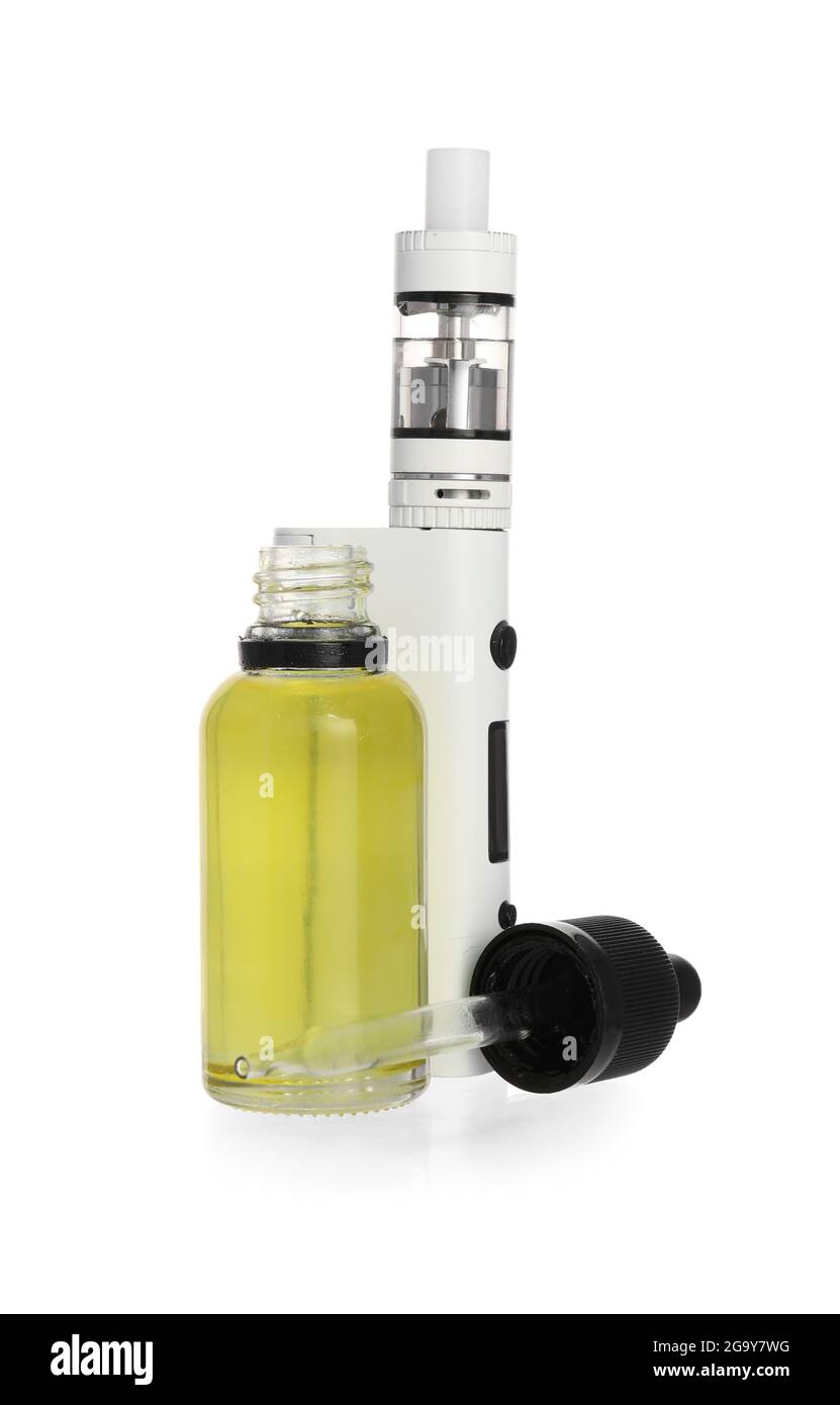 Vape mod with oil on white background Stock Photo - Alamy