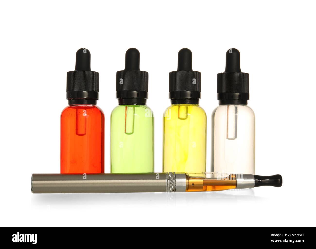 Electronic cigarette with oil on white background Stock Photo - Alamy