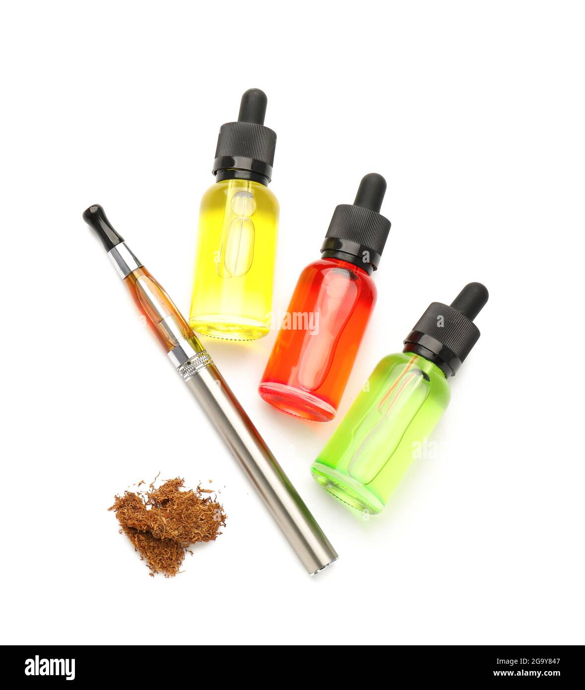 Electronic cigarette with oil and tobacco on white background Stock ...
