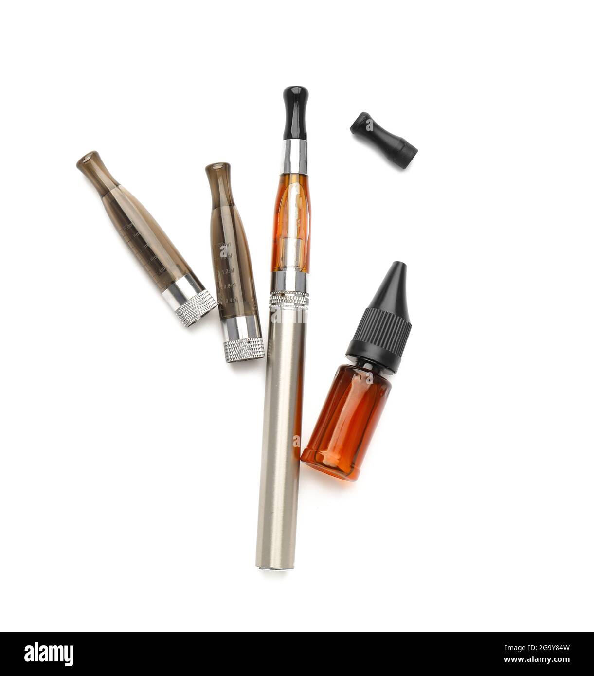Electronic cigarette with oil on white background Stock Photo - Alamy
