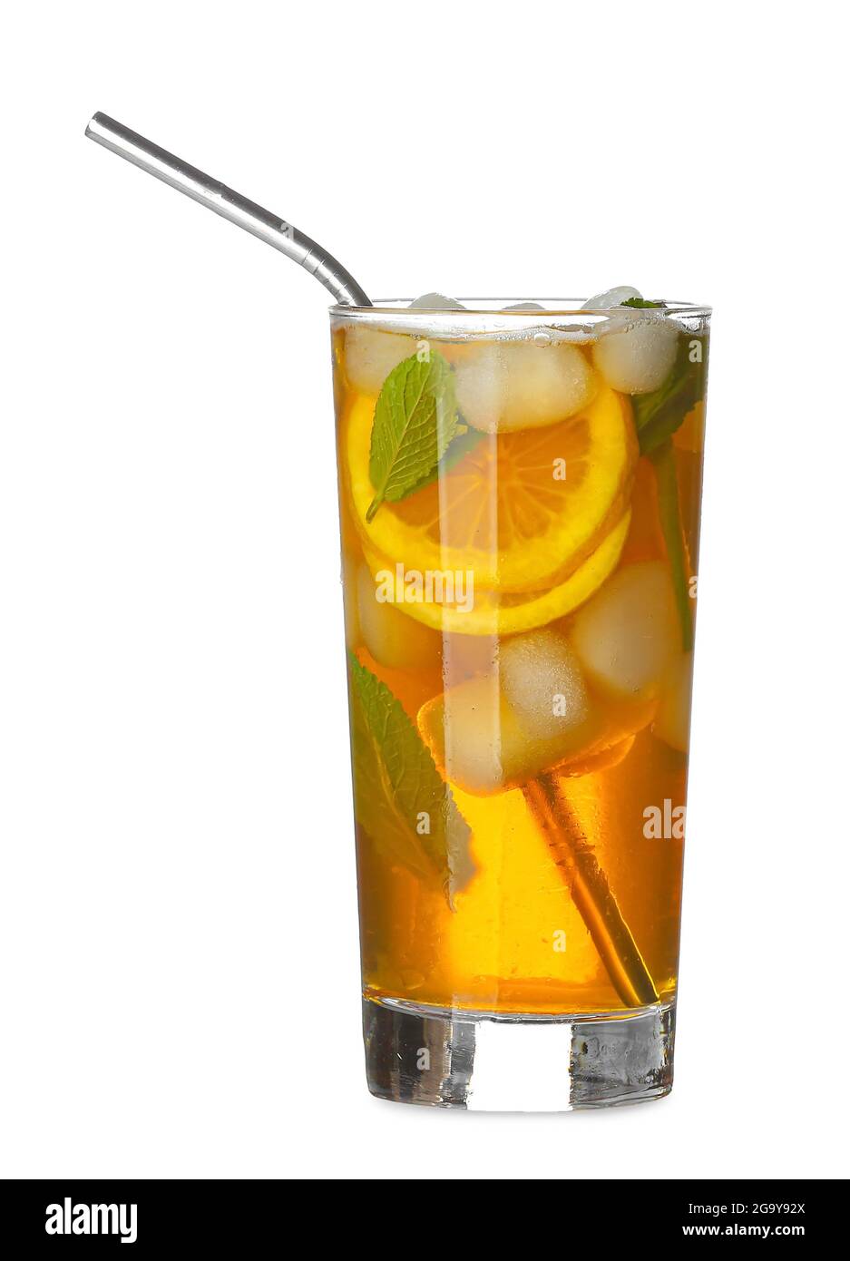 Glass of tasty cold ice tea on white background Stock Photo - Alamy