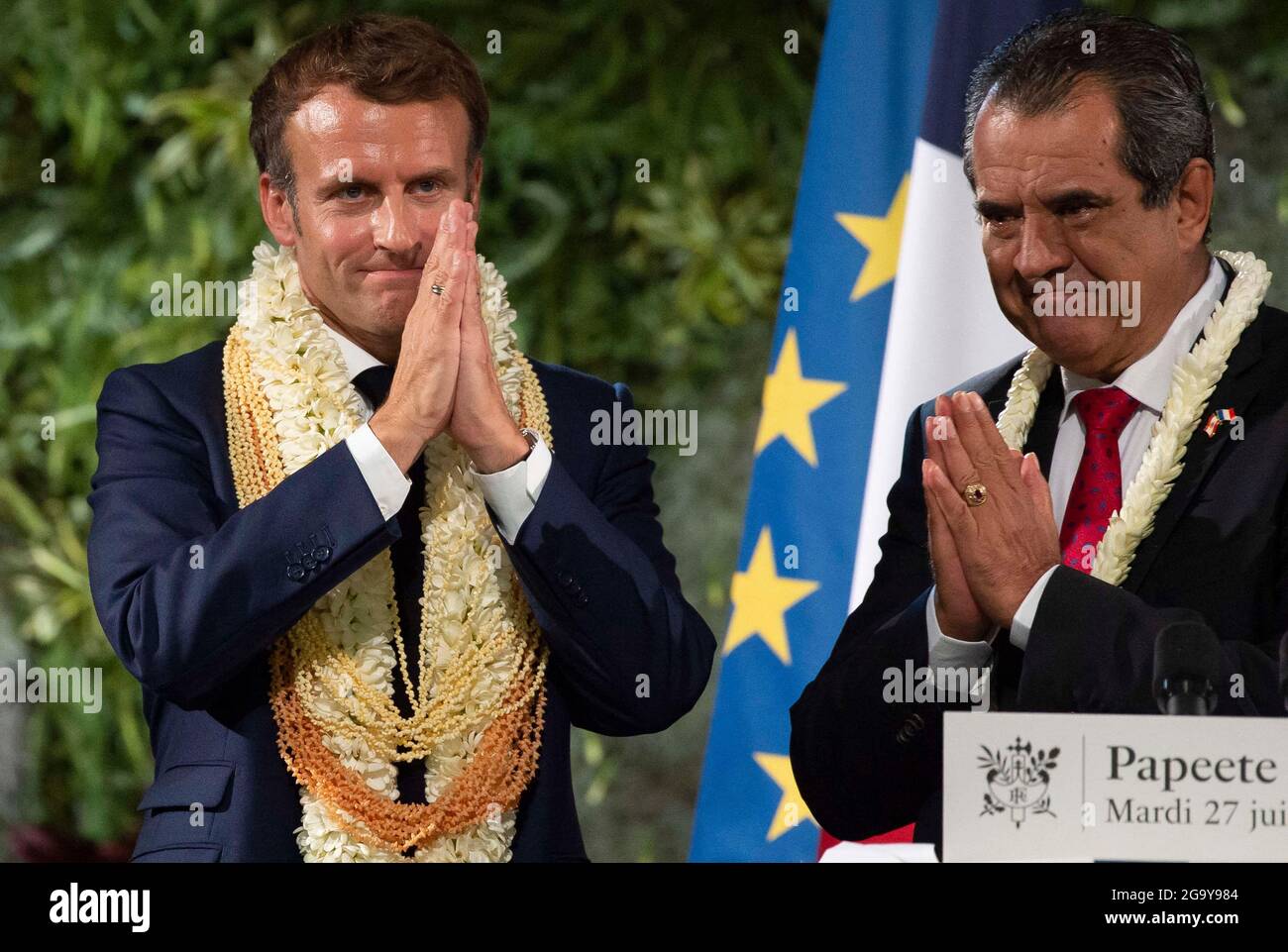 French Polynesia, July 27, 2021. France's President Emmanuel Macron and ...