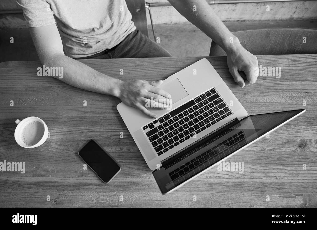 Hands businessman on table Black and White Stock Photos & Images - Alamy