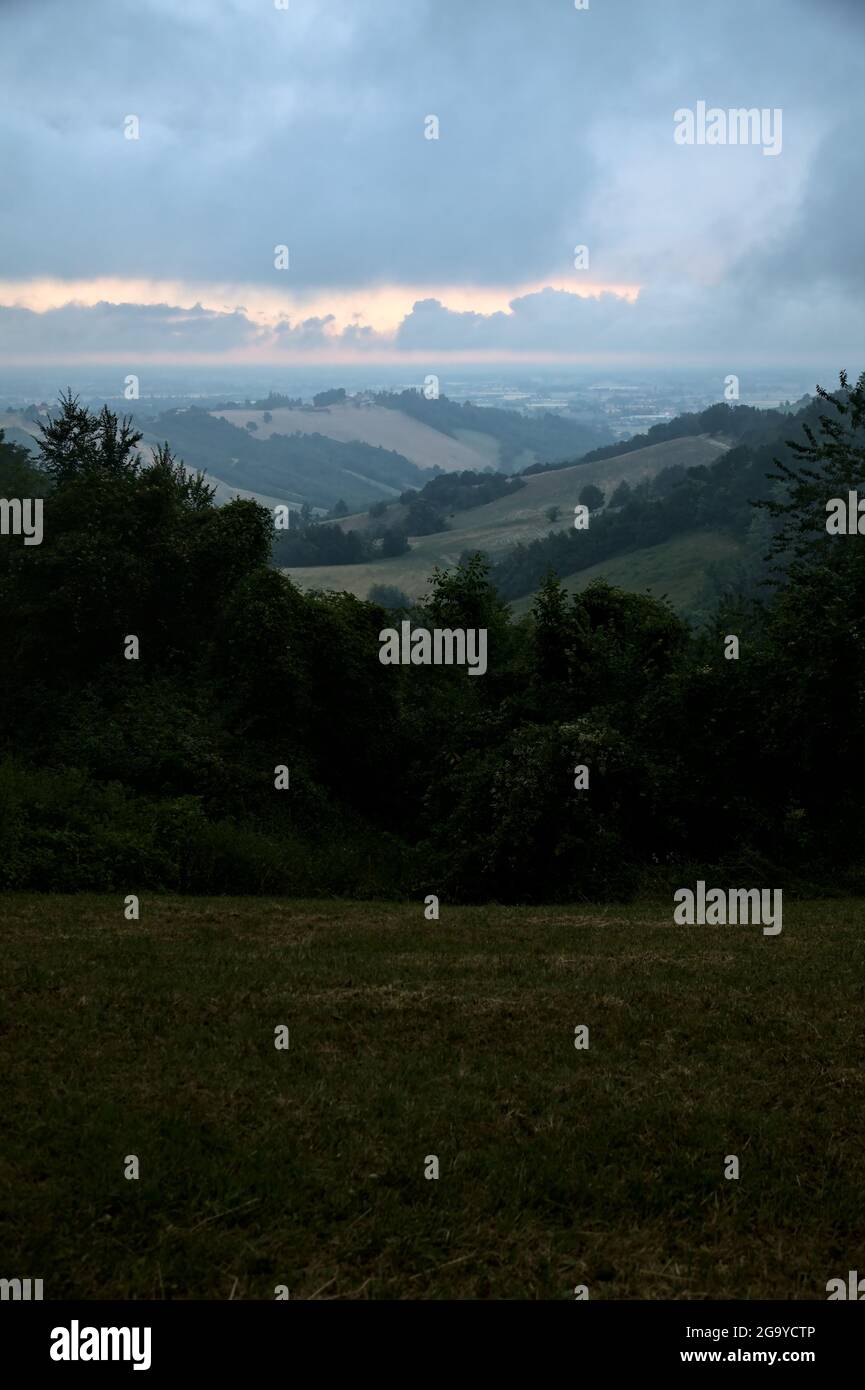 Hillside with trees at sunset after a rainfall Stock Photo - Alamy