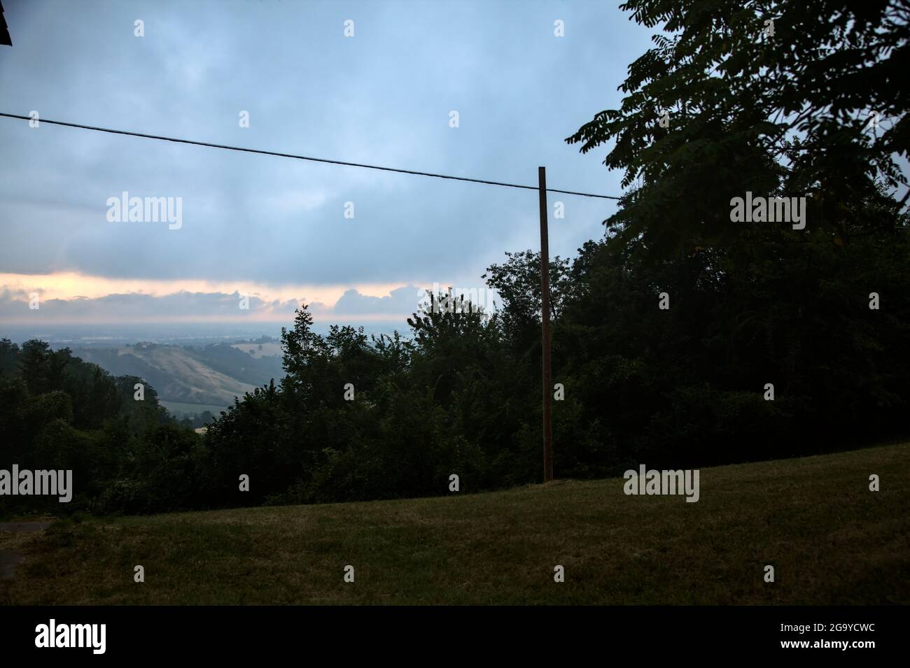 Hillside with trees at sunset after a rainfall Stock Photo - Alamy