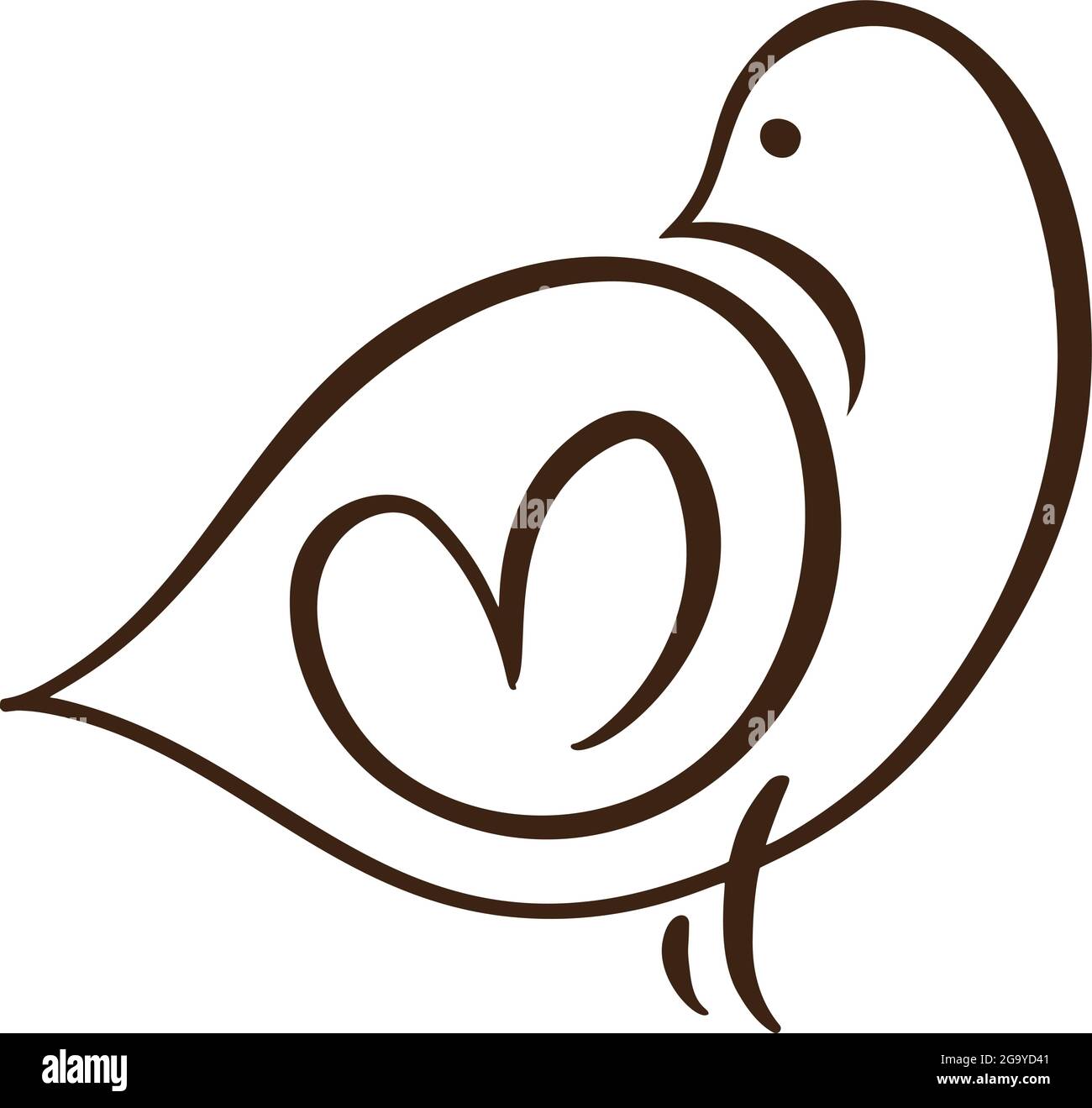 Vector Love dove with heart logo design template icon. pigeon carrying heart in doodle style ...