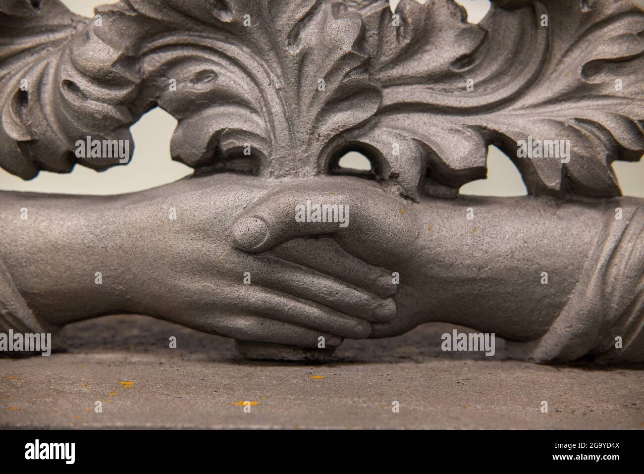 Detail of one of the crests stripped back during restoration that are ...