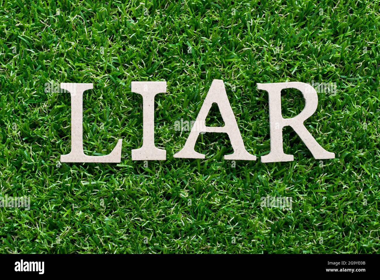 Wood alphabet in word liar on artificial green grass background Stock ...