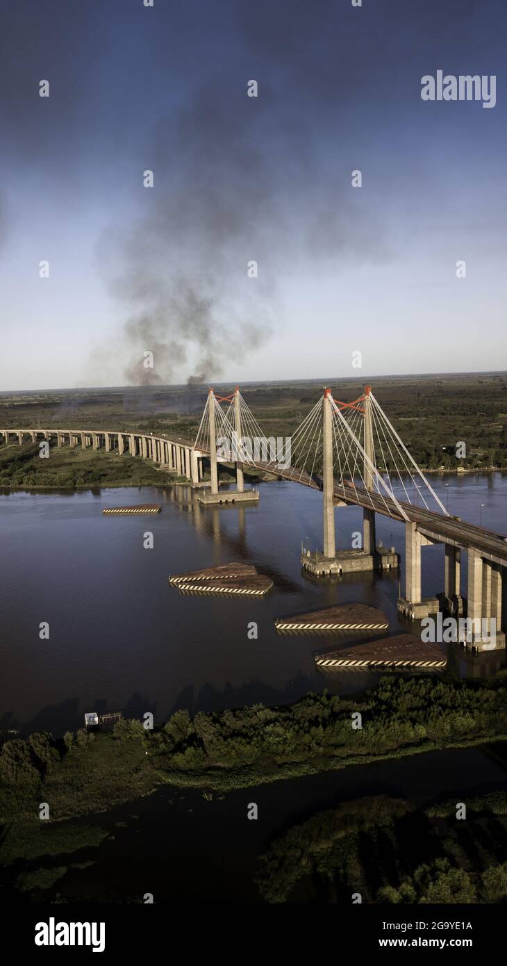 Aerial view of the Zarate de Brazo Largo Bridge, located in South ...