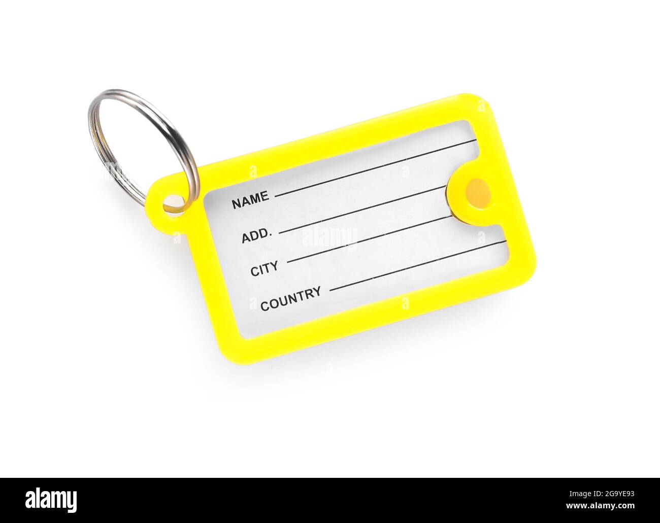 Plastic key tag on white background Stock Photo - Alamy