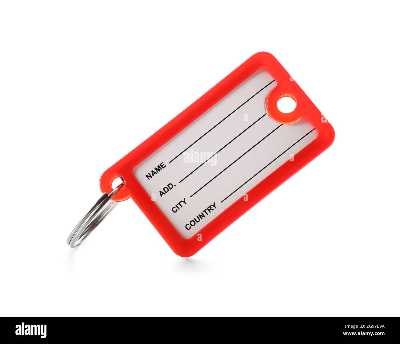 Plastic key tag on white background Stock Photo - Alamy