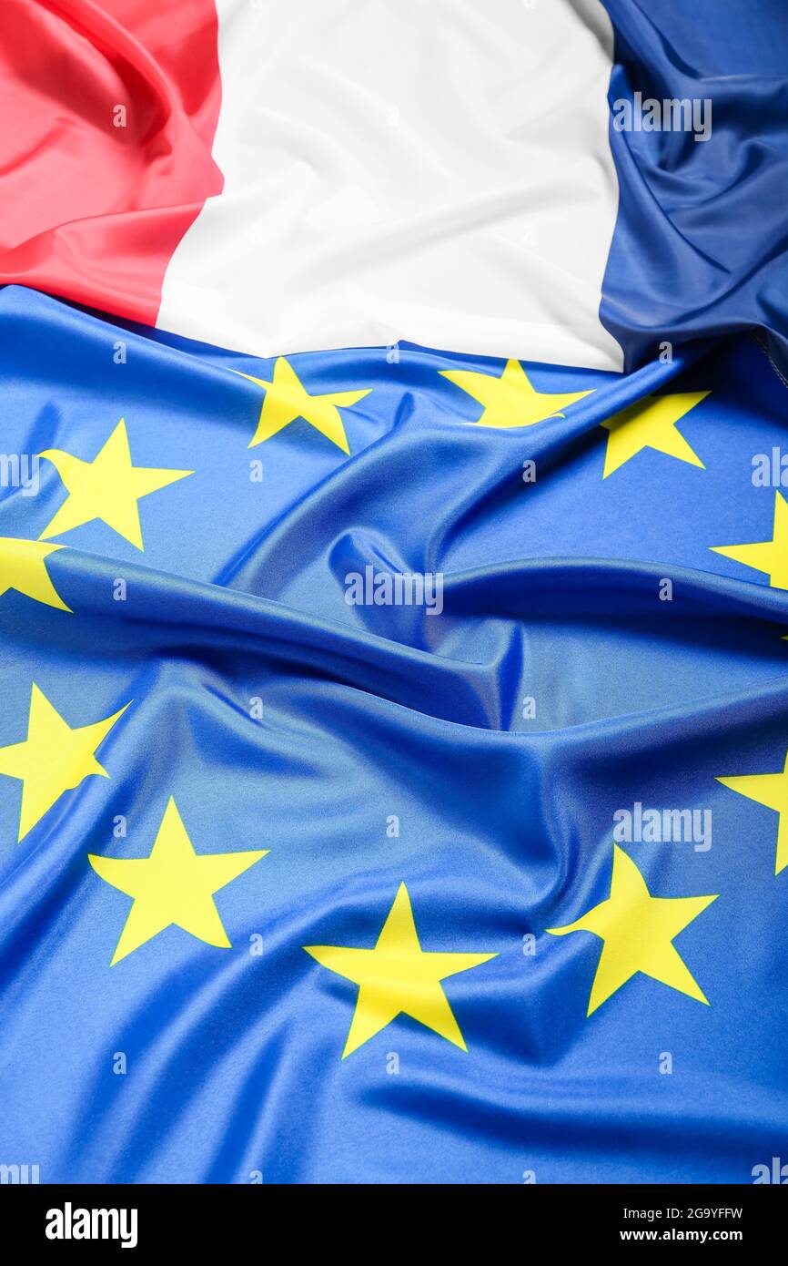 Flags of France and European Union as background, closeup Stock Photo ...