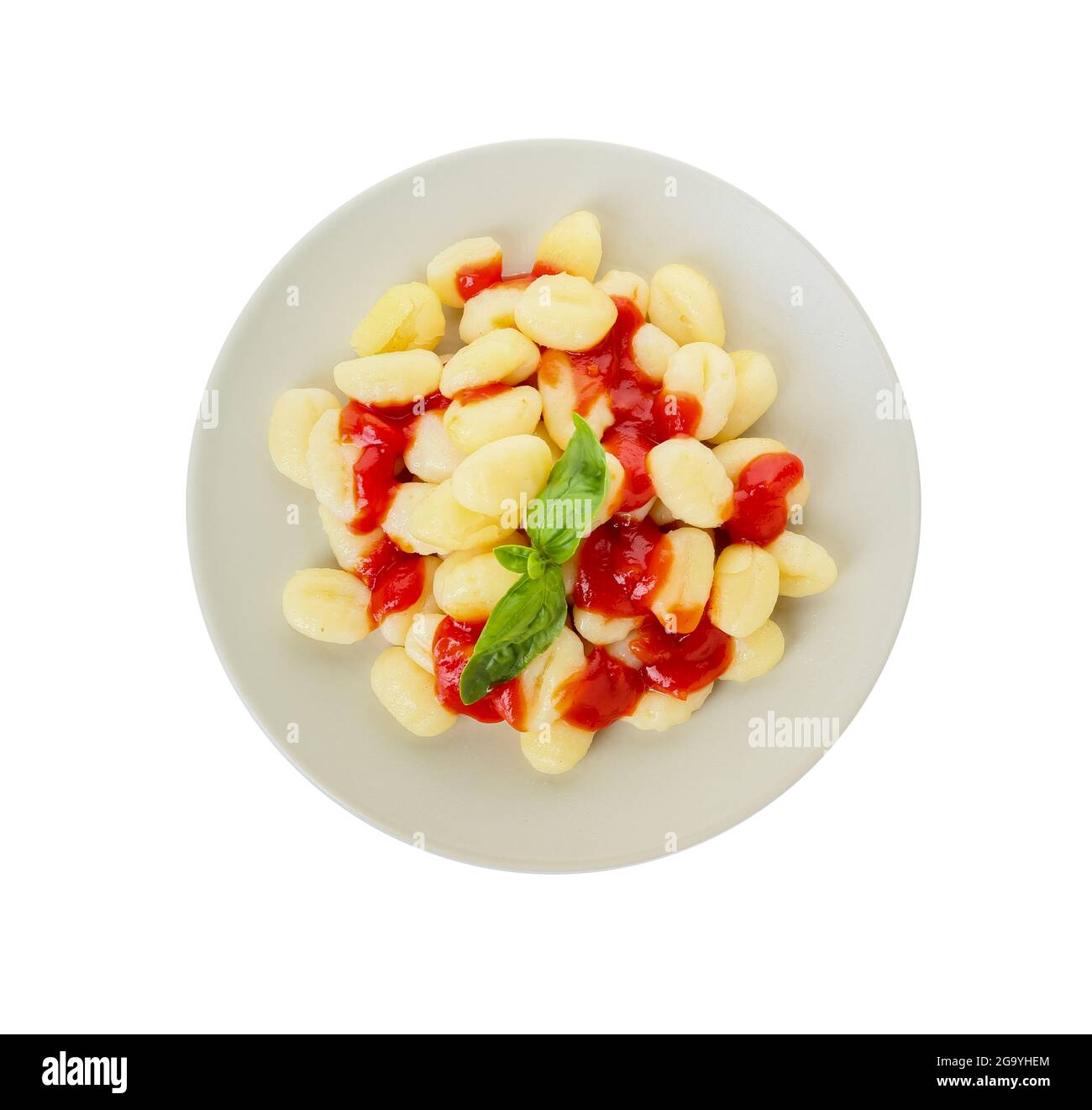 Plate with tasty gnocchi on white background Stock Photo - Alamy