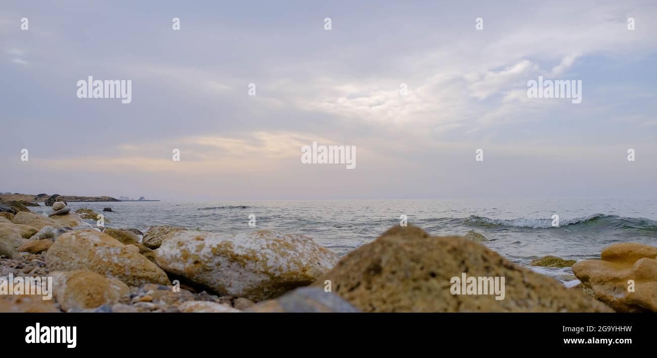 Magical sunset background natural colours crashing wave Cyprus ...