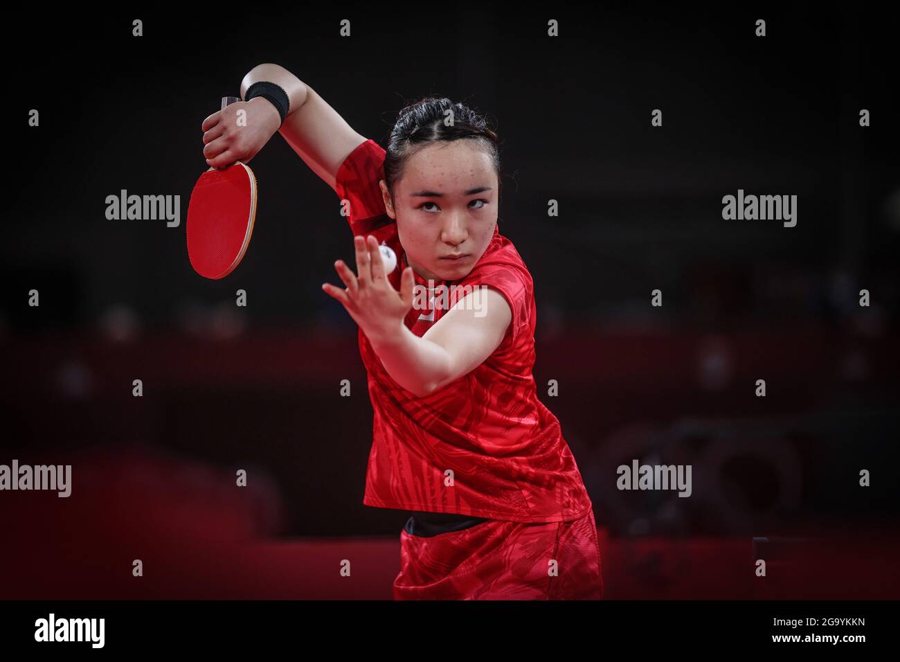 Tokyo, Japan. 28th July, 2021. Ito Mima of Japan serves during the ...