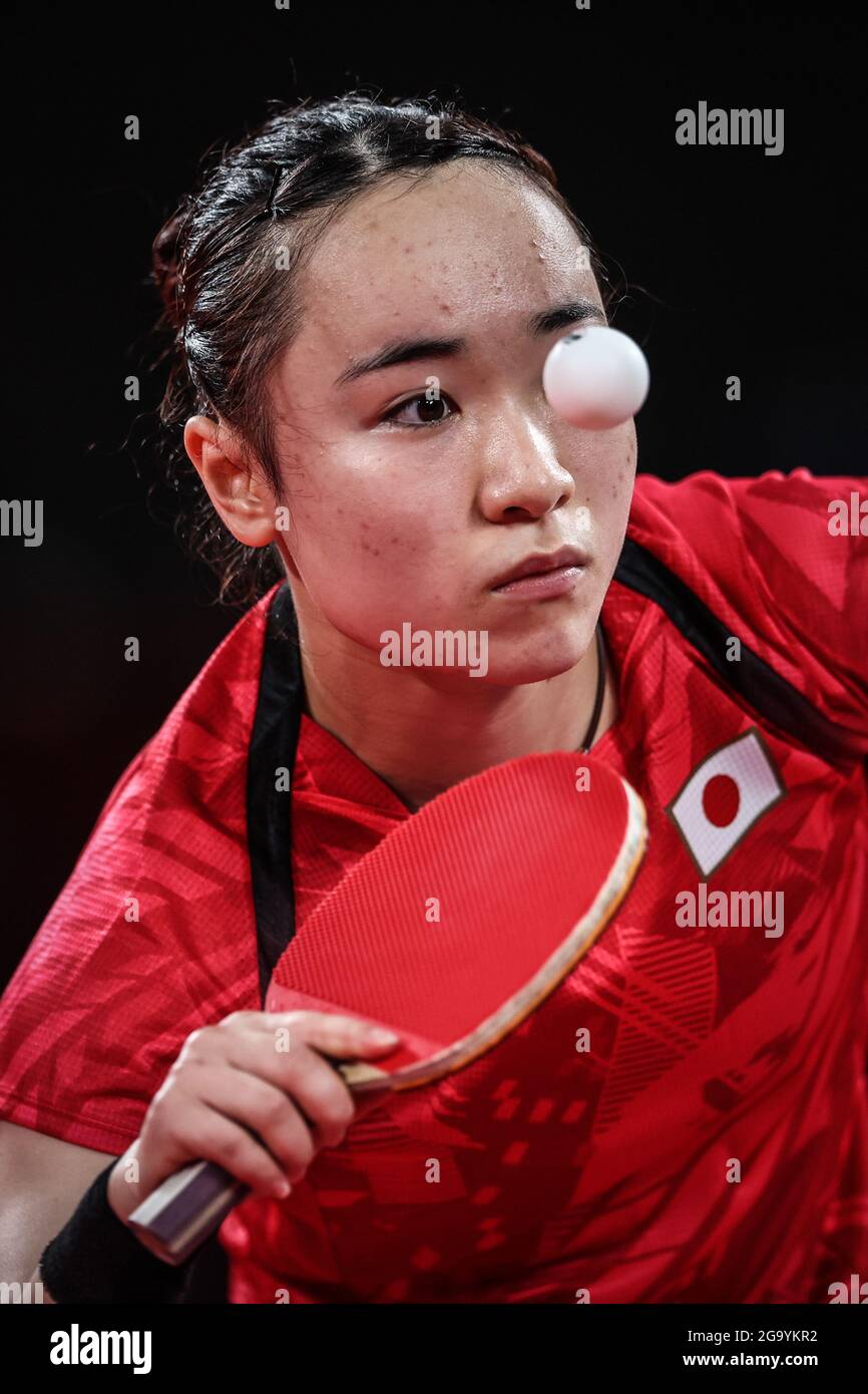 Tokyo, Japan. 28th July, 2021. Ito Mima of Japan serves during the ...