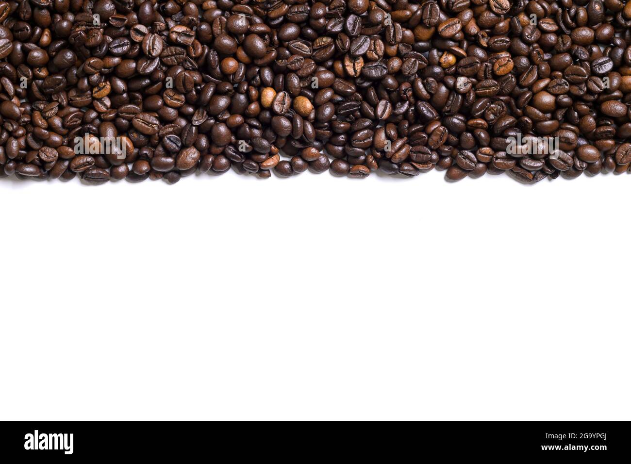 White background with coffee beans on the side Stock Photo - Alamy