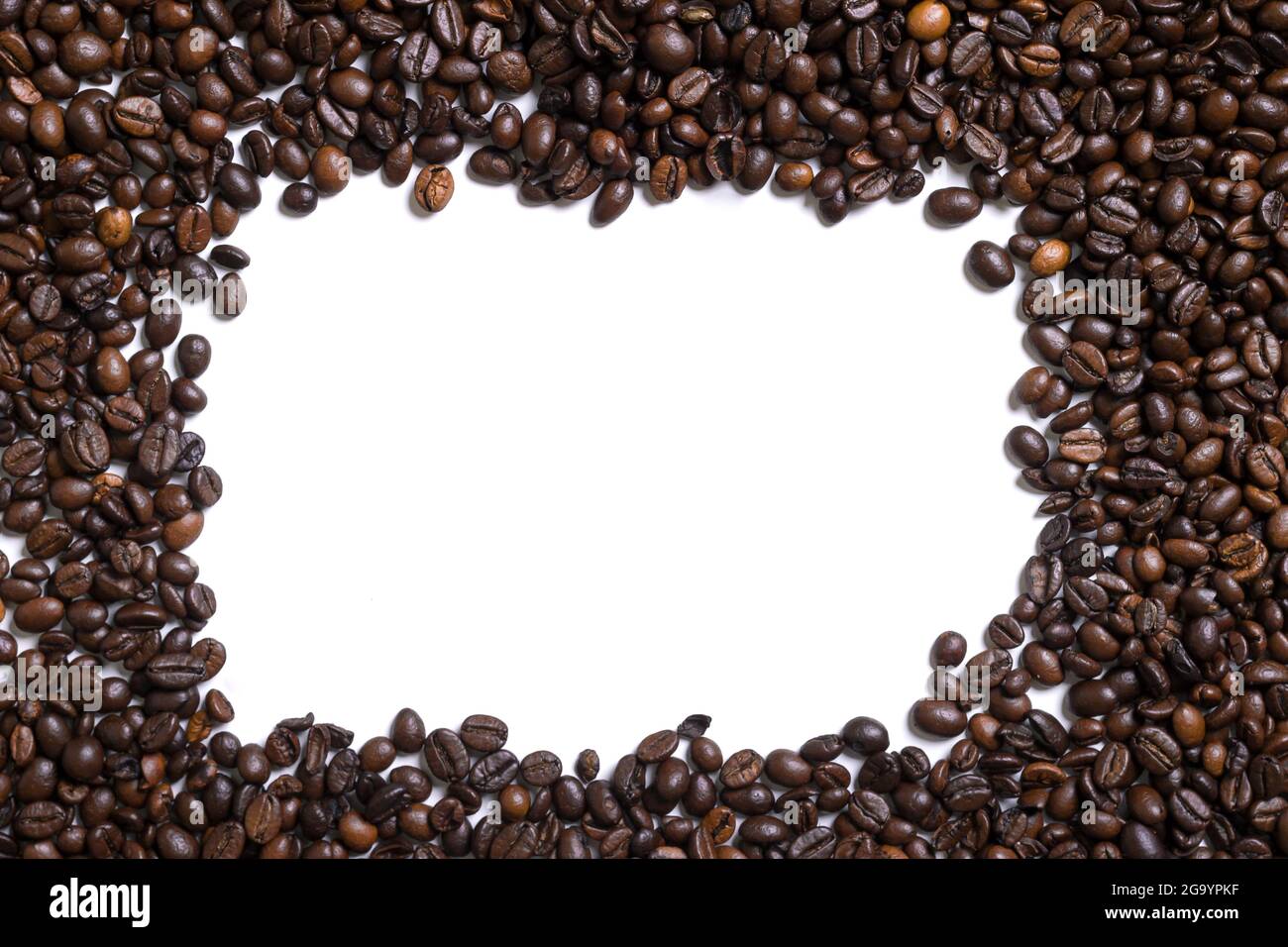 White background with coffee beans on four side Stock Photo - Alamy